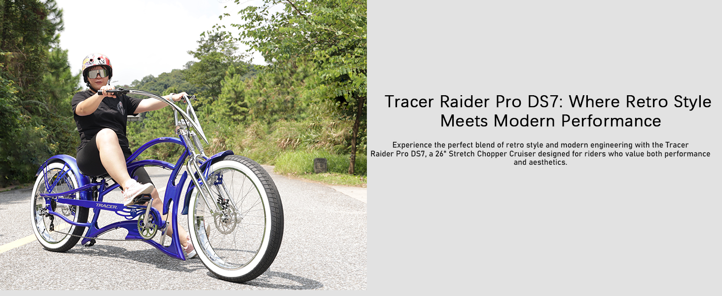 Amazon.com : Tracer Raider Pro DS7 26" Fat Tire Beach Cruiser Bike Adult Stretch Chopper Bicycle ...