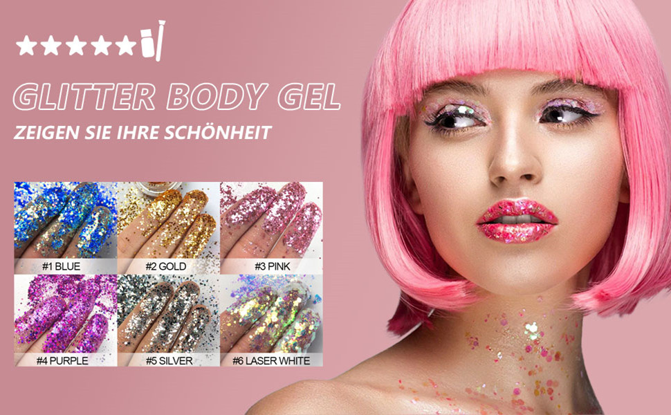 Acebwhtoy Chunky Sequins Glitter Gel, 50ml Glitzer für Haare Face und Body Valentinstag Glitter ...