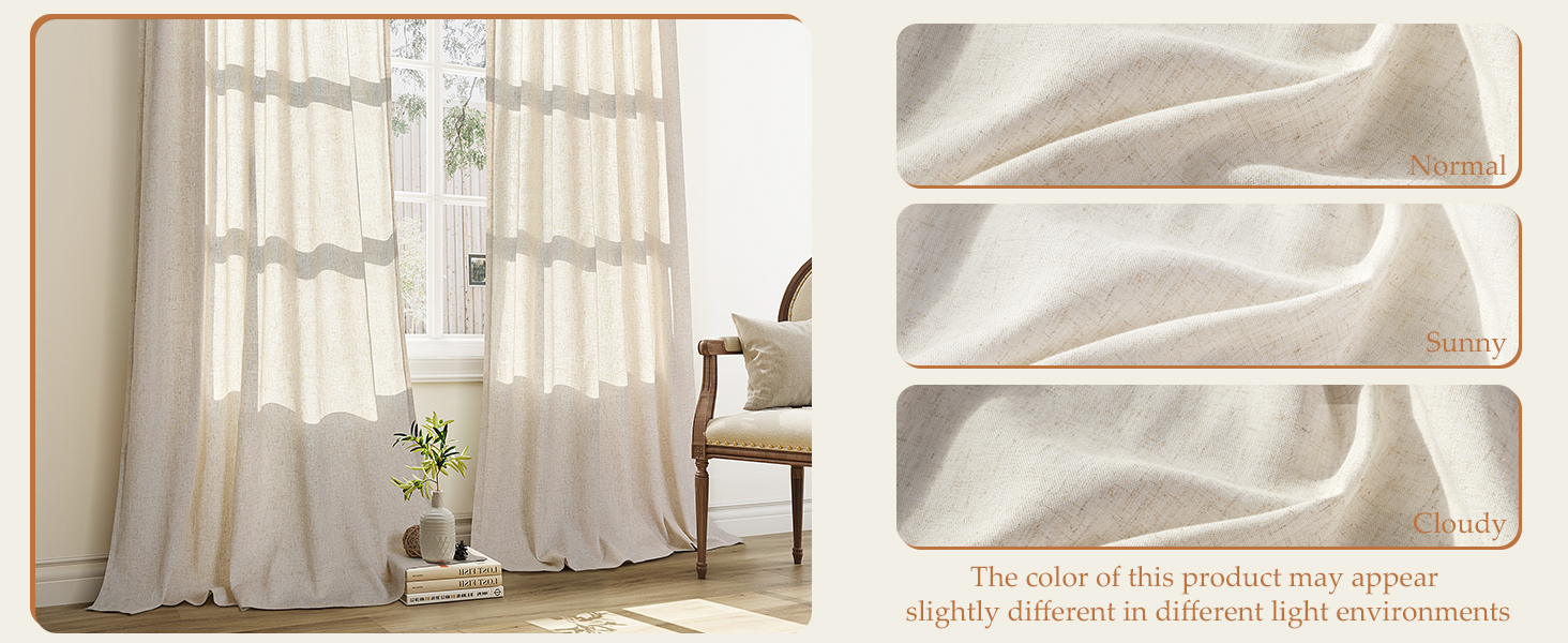 Amazon.com: Aersas Natural Pinch Pleated Linen Curtains 84 Inch Length 2 Panels for Living Room ...