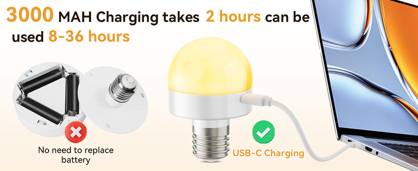 USB Rechargeable Light Bulb with Magnetic Base Detachable, 5W Dimmable ...