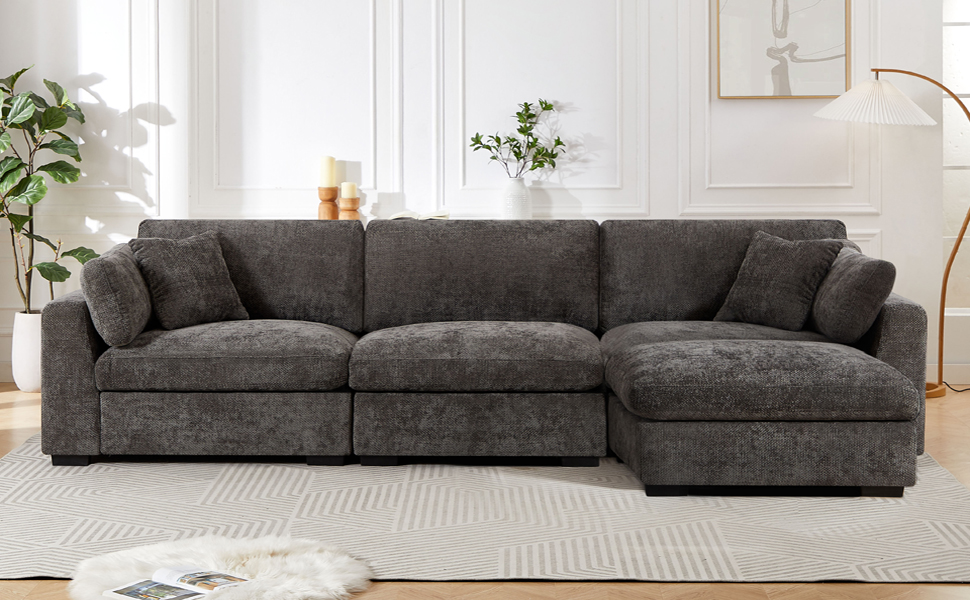 Amazon.com: Deep Seat Sofa Modular Sectional Couch with Chaise Grey ...