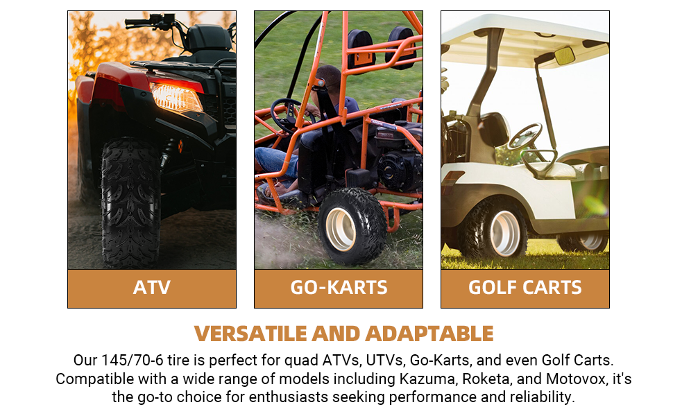 Amazon.com: AR-PRO (2-Pack) 145/70-6 Tires for ATV & Go-Kart Mini Bike, 4PR Tubeless Tires 145 ...