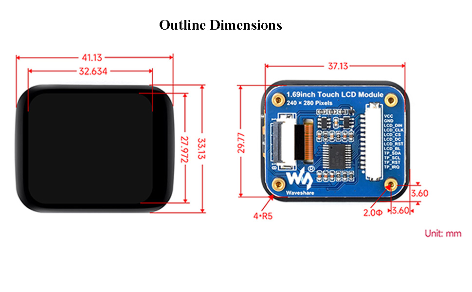 Amazon.com: 1.69inch Touch Round LCD Display Module 240×280 Resolution ...