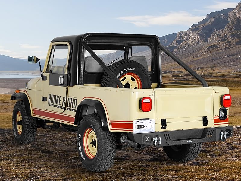Amazon.com: Hooke Road CJ8 Scrambler Rear Bumper w/LED Lights and D-rings for 1976-1986 Jeep CJ ...