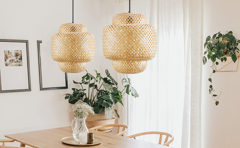 Bamboo Pendant Light Boho Rattan Light Fixture,Coastal Wicker Pendant ...
