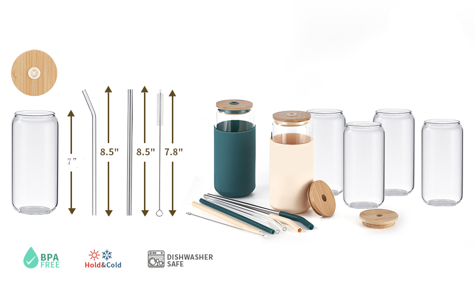 Amazon.com: WillCome 20oz Glass Cups with Lids and 3 Types of Straws ...