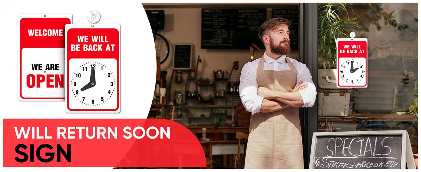 Will Return Sign With Clock - 9.25 x 5.75 Inch - Bright Red and White ...