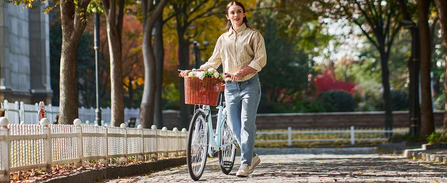 Amazon.com : VIRIBUS Beach Cruiser Bike for Women, 24 inch Womens Bike with Basket & Rack 1 ...