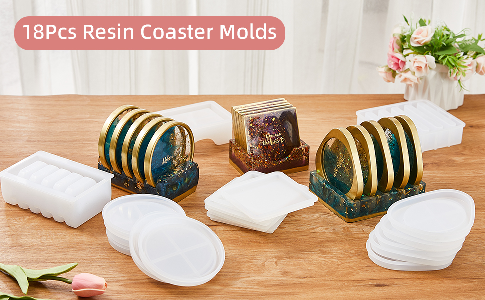Amazon.com: Coaster Silicone Molds for Epoxy Resin,18PCS Coaster Epoxy Resin Molds Silicone Set ...