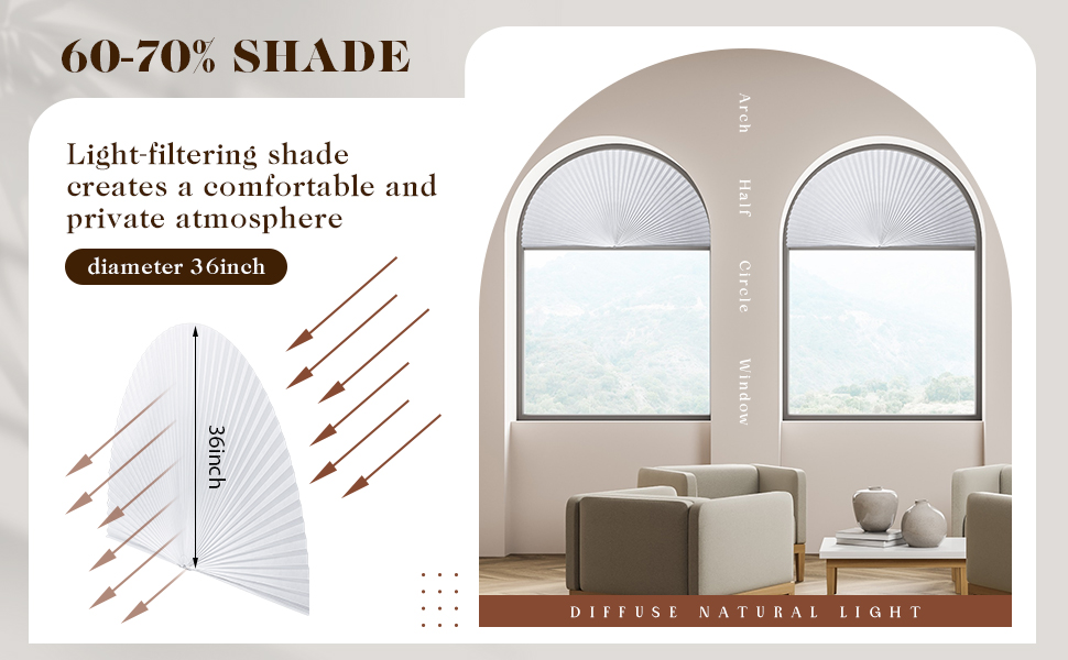 Amazon.com: Half Moon Window Shade Half Circle Arch Window Blackout, Light Filtering Pleated ...