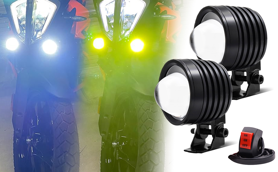 Amazon.com: ZHHXYanh Led Motorcycle Fog Lights Spotlight with Switch 12V Yellow White 2Inch 60W ...