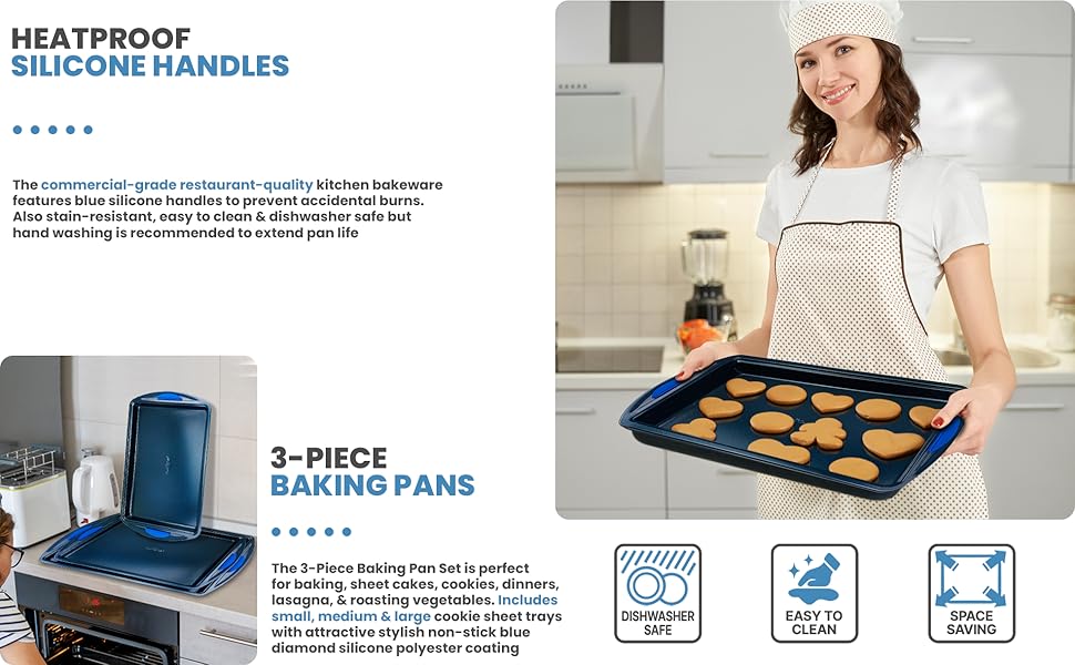 Amazon.com: NutriChef 3-Piece Nonstick Cookie Sheets for Baking ...