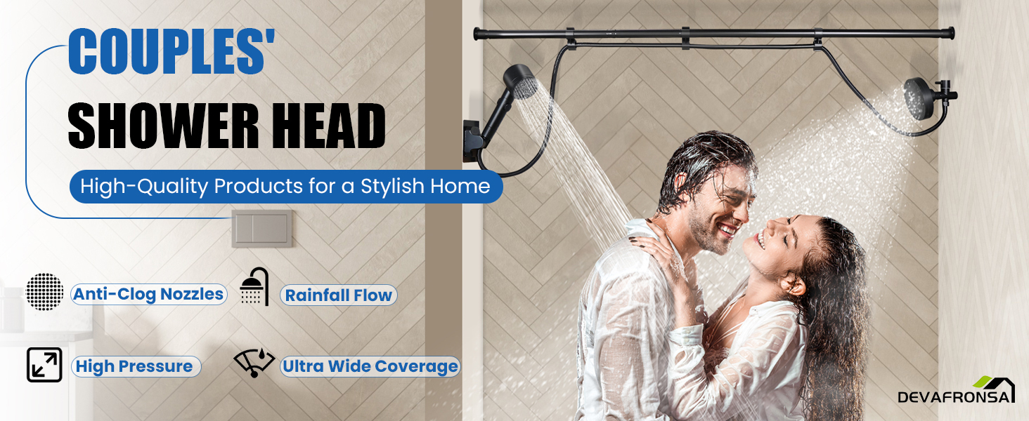 DEVA FRONSA Dual Shower Head for Couples, Double Shower System for Two People, 6+3 Adjustable ...