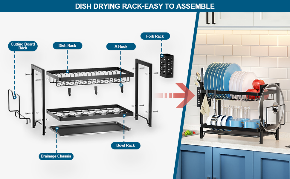 Dish Drying Rack with Drain Board Set,GAOKASE 2 Tier Dish Drainer Rack for Kitchen Countertop ...