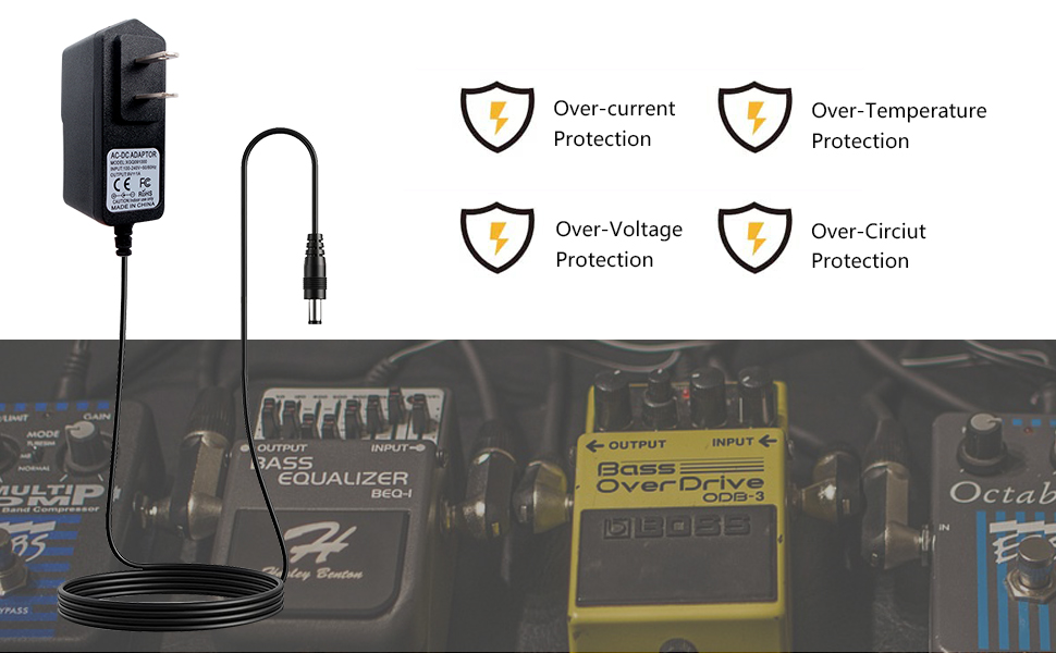 Rockhouse 9V DC 500mA Power Supply Center Negative for Guitar Pedals 9 Volt AC DC Power Cord ...