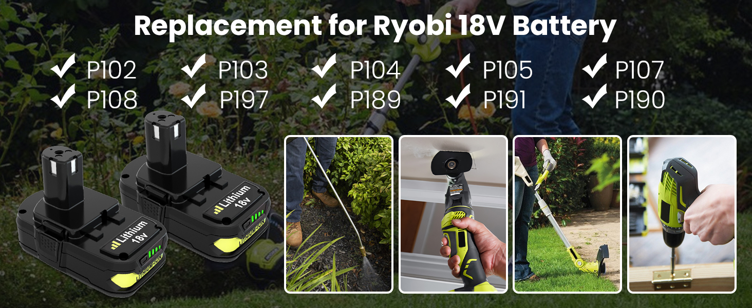 2 Packs 3.0Ah Lithium ion 18V P102 Battery and P117 Charger Compatible with Ryobi 18 Volt ...