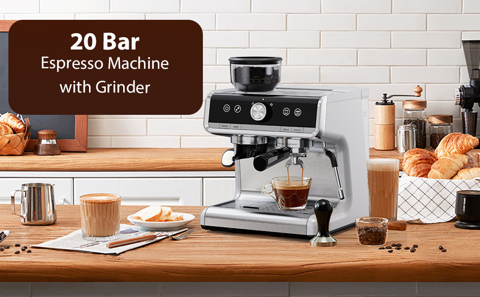 Amazon.com: CuisinAid Espresso Machine with Grinder & Milk Frother, 20 Bar Espresso Coffee Maker ...