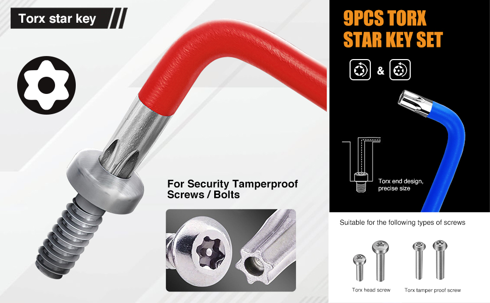 Anesty Torx Key Set 9pcs T10-T50 Security Tamperproof Torx Star Key Set Cr-V Steel Made, Colour ...