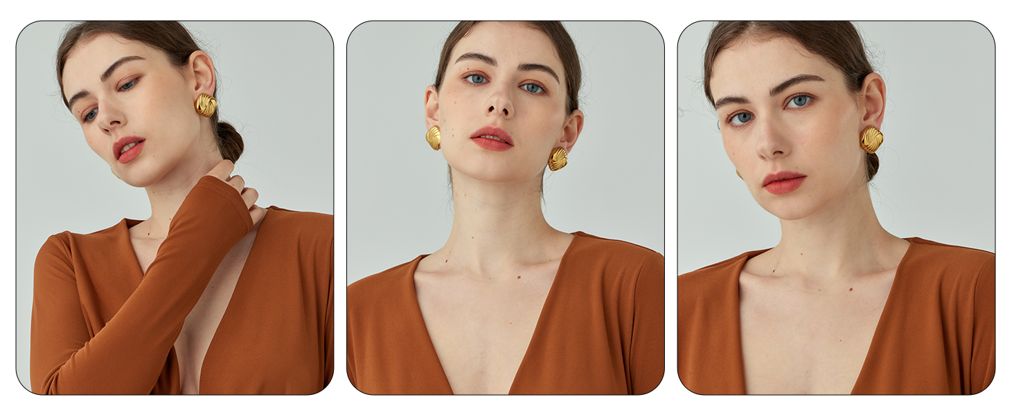 Amazon.com: UNE DOUCE Large Chunky Gold Earrings for Women, Big Gold Tabi Square Statement ...