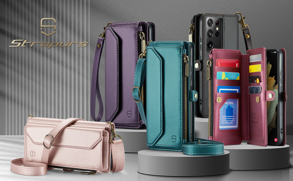 Amazon.com: Strapurs Crossbody Wallet Case Compatible with Samsung Galaxy S21 Ultra 5G RFID ...