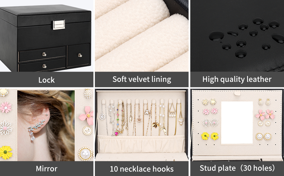 Amazon.com: DesignSter Jewelry Organizer Box, Large Capacity 3 Layers, Travel Jewelry Case ...