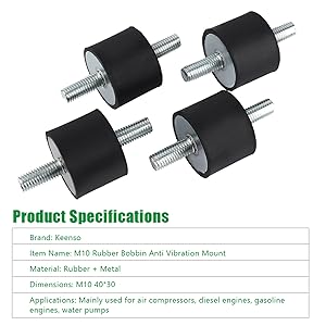 4Pcs M10 Rubber Bobbin Mount Anti Vibration Mounts Shock Absorber Rubber Isolator Bobbin Mounts ...