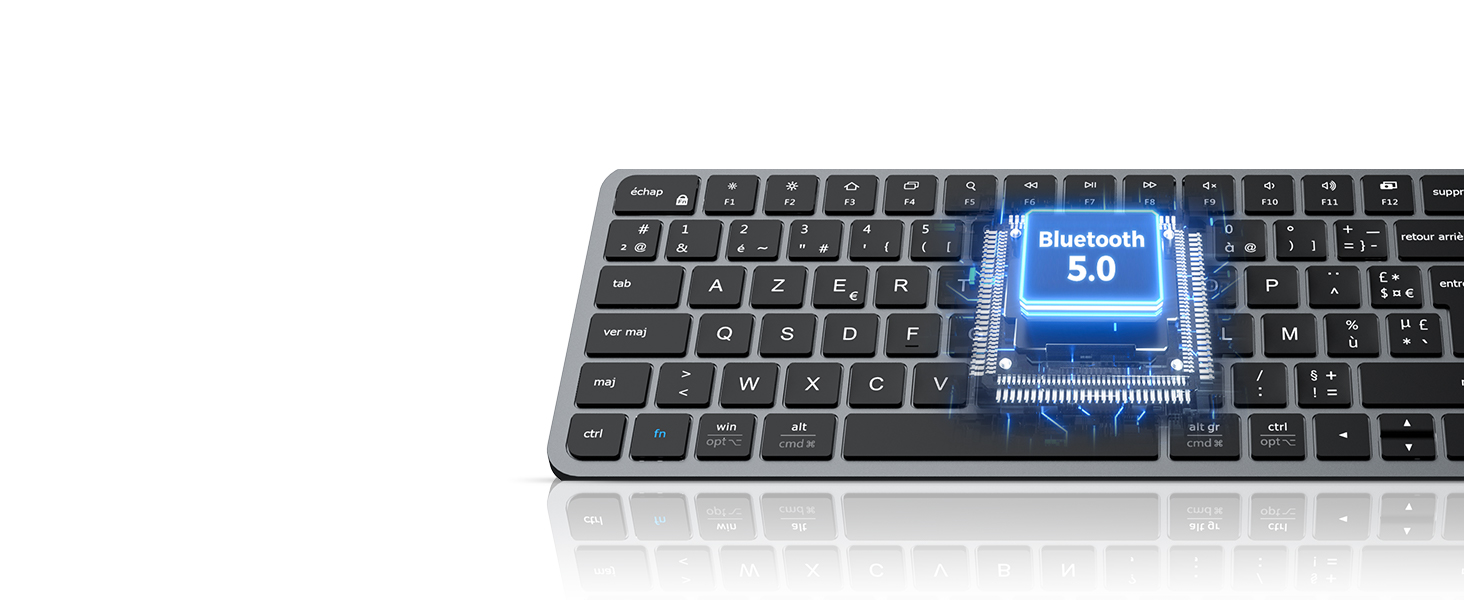 iClever Clavier Bluetooth, Clavier sans Fil Rechargeable USB-C, Multi-dispositifs avec 3 Canal ...