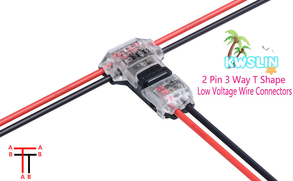 KWSLIN 10 Pack T Tap Wire Connectors, 2 Pin 3 Way Wire Connector Low Voltage Compact Wire ...