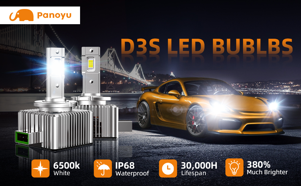 Amazon.com: Panoyu D3S LED Headlight Bulbs 100W, 6500K Cool White 380% Brighter D3R D3C LED Bulb ...