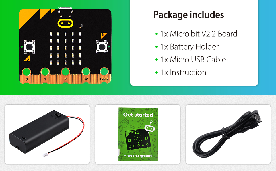 GeeekPi BBC Micro:bit V2.2 Board with Micro USB Cable and Battery Holder for Coding and ...