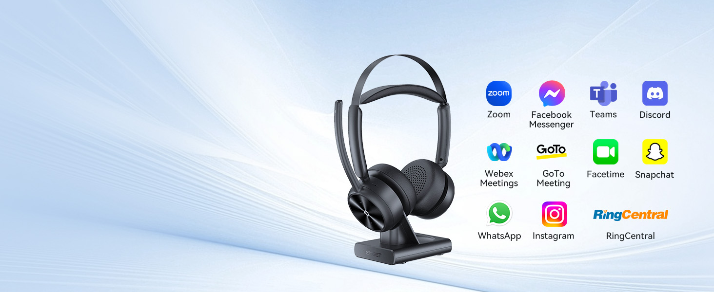 Amazon.com: EMEET Wireless Headset, HS80 (Gen2) Bluetooth Headset with ...