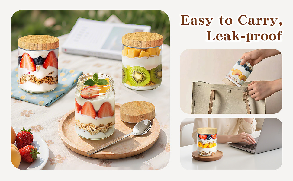 Amazon.com: 10oz Overnight Oats Containers with Bamboo Lids + Spoons, Glass Jars with Airtight ...