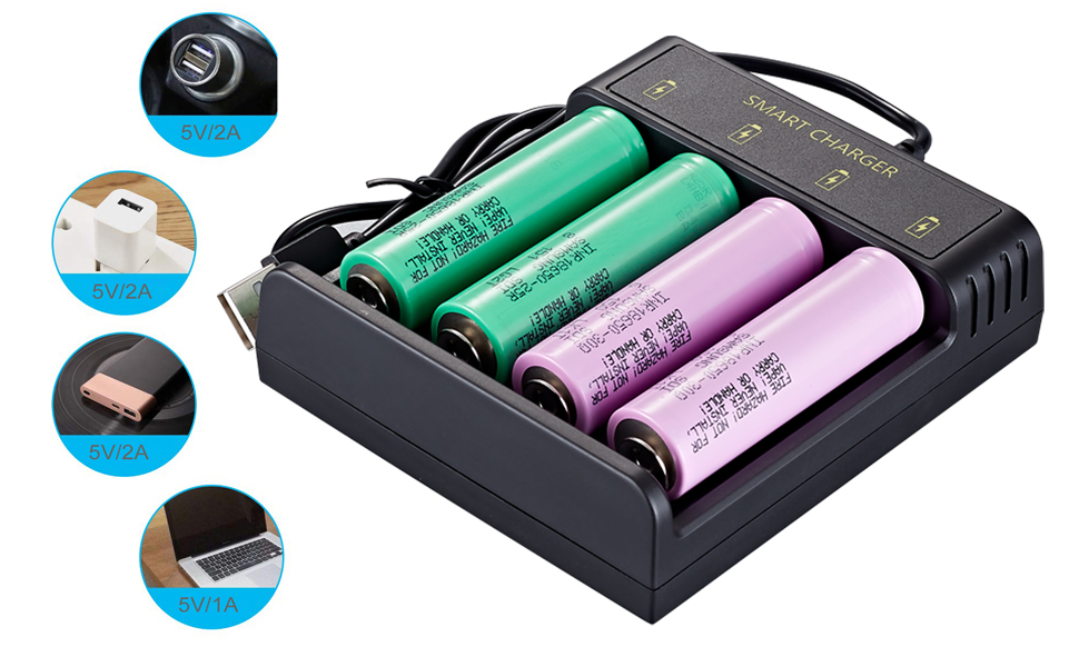 Amazon.com: 18650 Battery Charger 4 Bay Smart Universal Charger for 3.7V Rechargeable Batteries ...