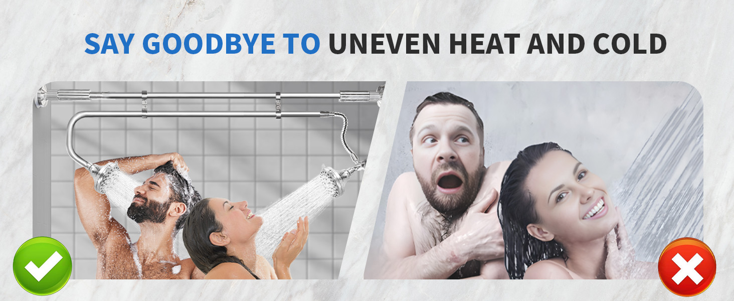 OURBAOFU Tandem Shower Heads, Double Shower Head for Couples, Dual Shower Head System for Two ...