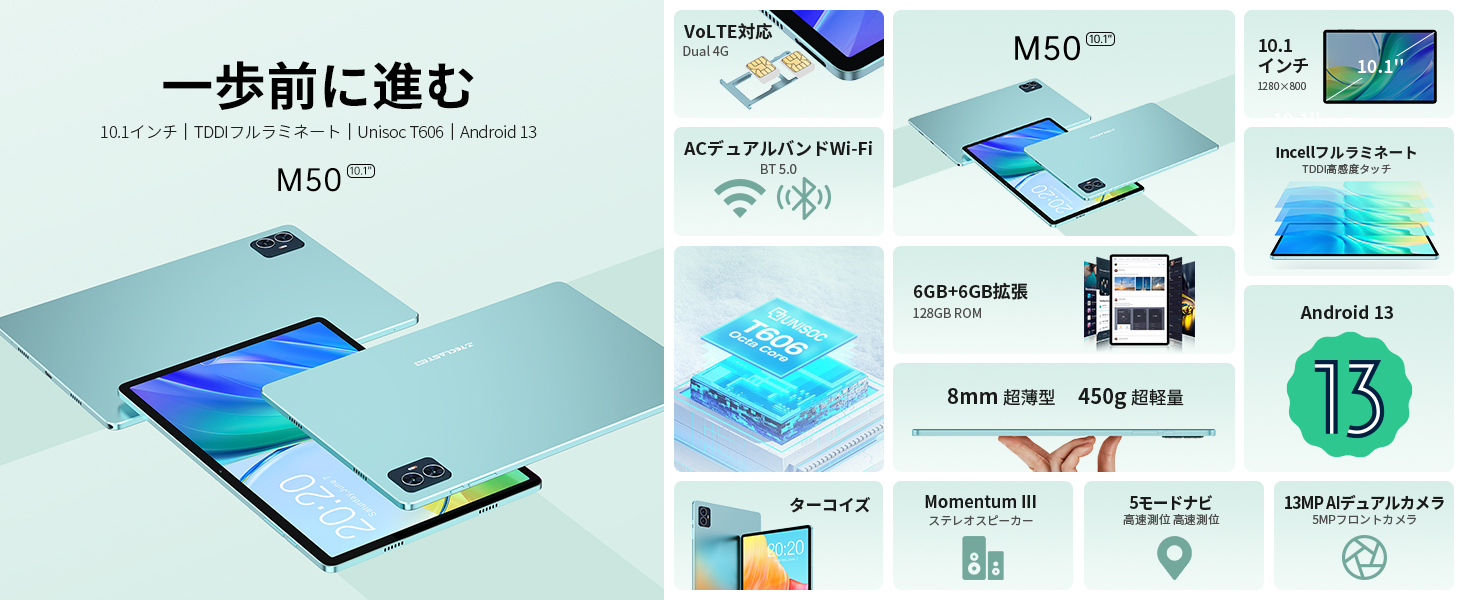 Amazon.co.jp: TECLAST M50 タブレット10インチ Android 13タブレット 12GB RAM+128GB ROM+1TB拡張 8コアCPU WideVine L1 ...