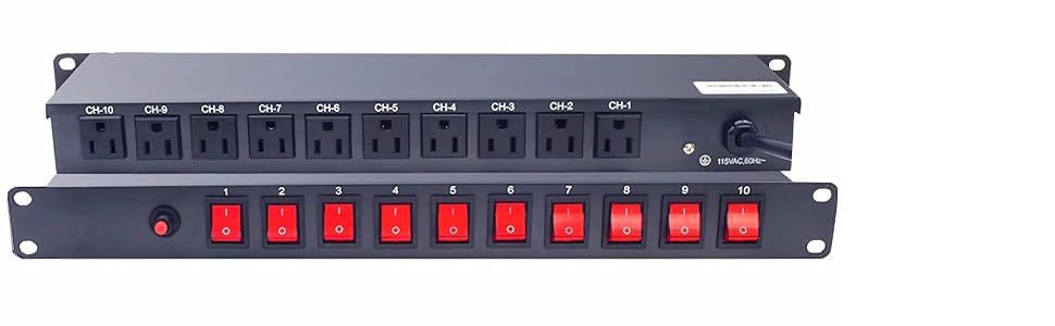 Amazon.com: 10 Outlets 15 Amps 125V Power Strip 19" 1U Rack Mount PDU Surge Protector and Switch ...