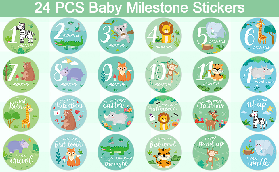 Amazon.com: Yoklili 24 Newborn Monthly Milestone Stickers - Jungle ...
