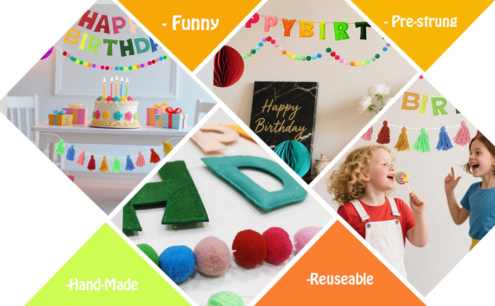 Amazon.com: Pre-Strung 3D Happy Birthday Banner, Felt Birthday ...