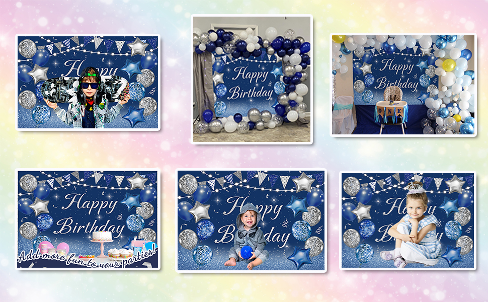 Amazon.com : INRUI Purple Happy Birthday Party Photography Background Silver Glitter Balloons ...