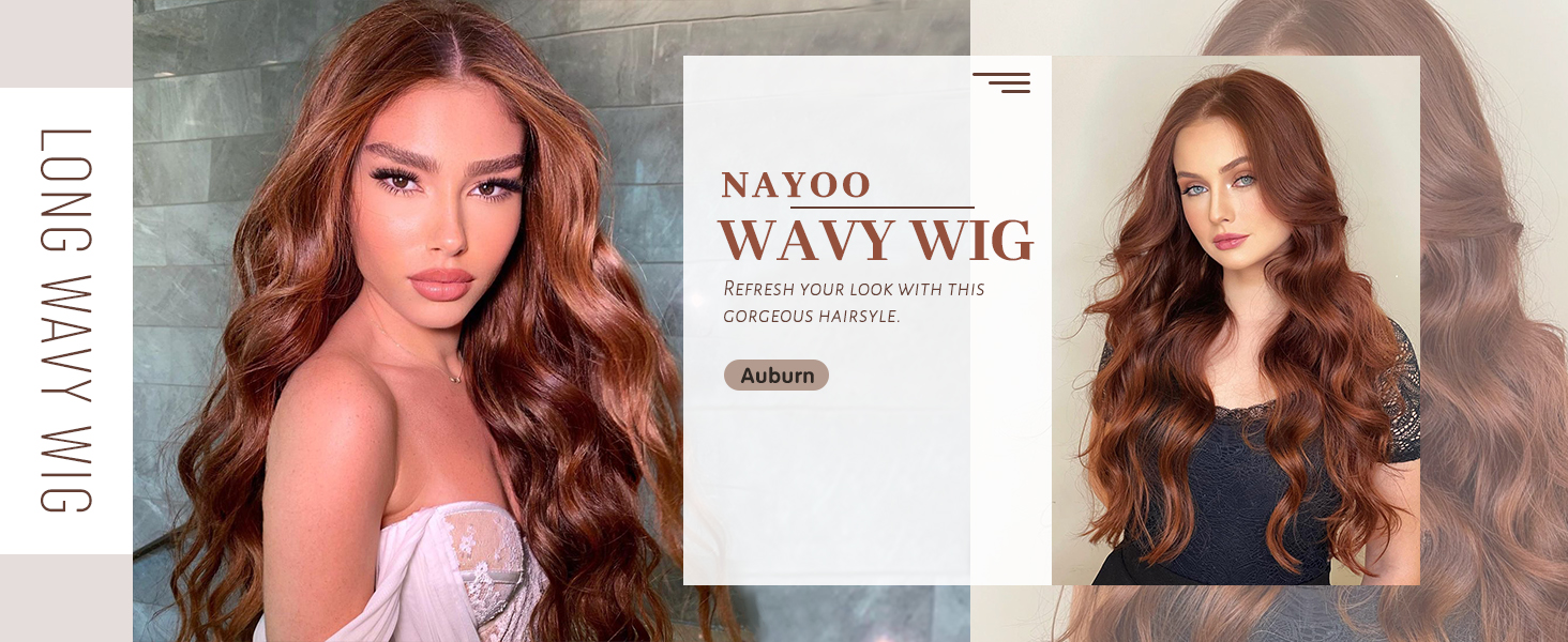 Amazon.com: NAYOO Auburn Wig for Women, 26 Inch Long Auburn Wavy Wigs for Women, Natural Looking ...