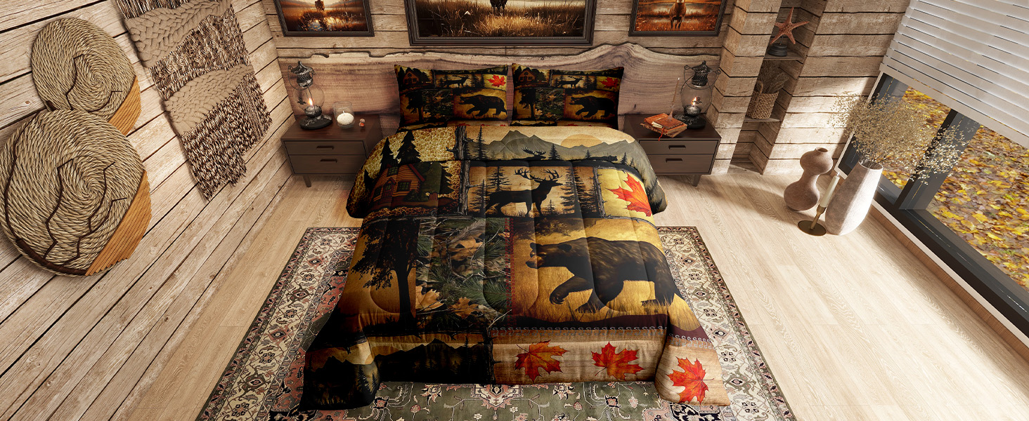Amazon.com: Rustic Farmhouse Bedding Comforter Sets Twin Size, Retro Cabin Lodge Bedding Sets ...