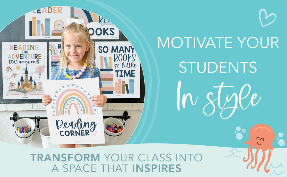 Amazon.com : Hadley Designs Motivational Reading Posters For Classroom ...