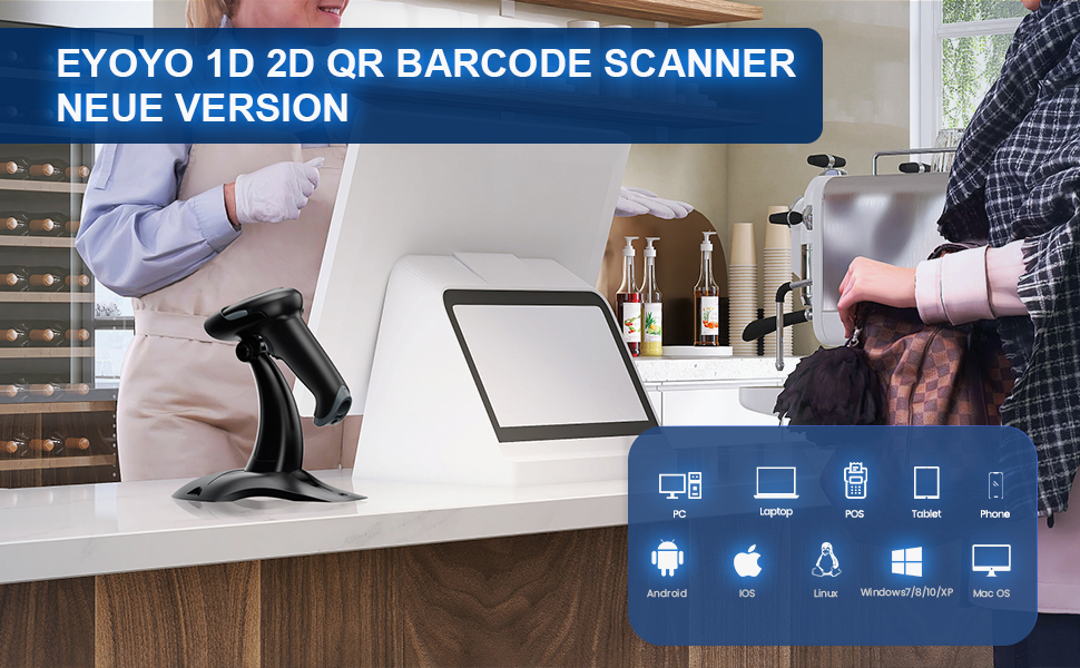 Eyoyo Barcode Scanner 1D 2D QR Handheld, Code Scanner 3 in 1 Verbindungsart Bluetooth 2.4G ...