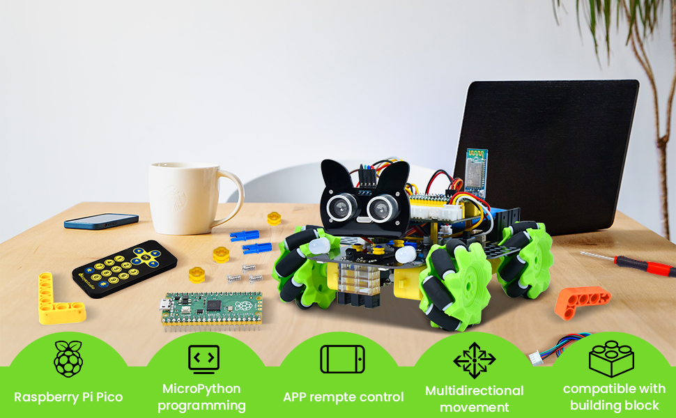 KEYESTUDIO Raspberry Pi Pico 4WD Mecanum Pico Robot Car Kit, fácil de ...