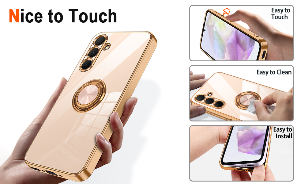 Amazon.com: Buoefivn for Samsung Galaxy A35 5G Case with Screen Protector, Plating Rose Gold ...