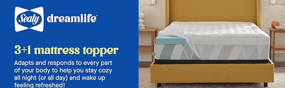 Amazon.com: Sealy Dreamlife 3” Gel Memory Foam King Mattress Topper with 1” Quilted Cooling ...