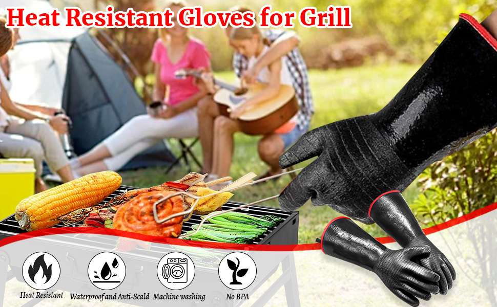 Amazon.com: BBQ Grill Gloves, 932°F Heat Resistant Grilling Gloves 14in Waterproof Long Sleeve ...