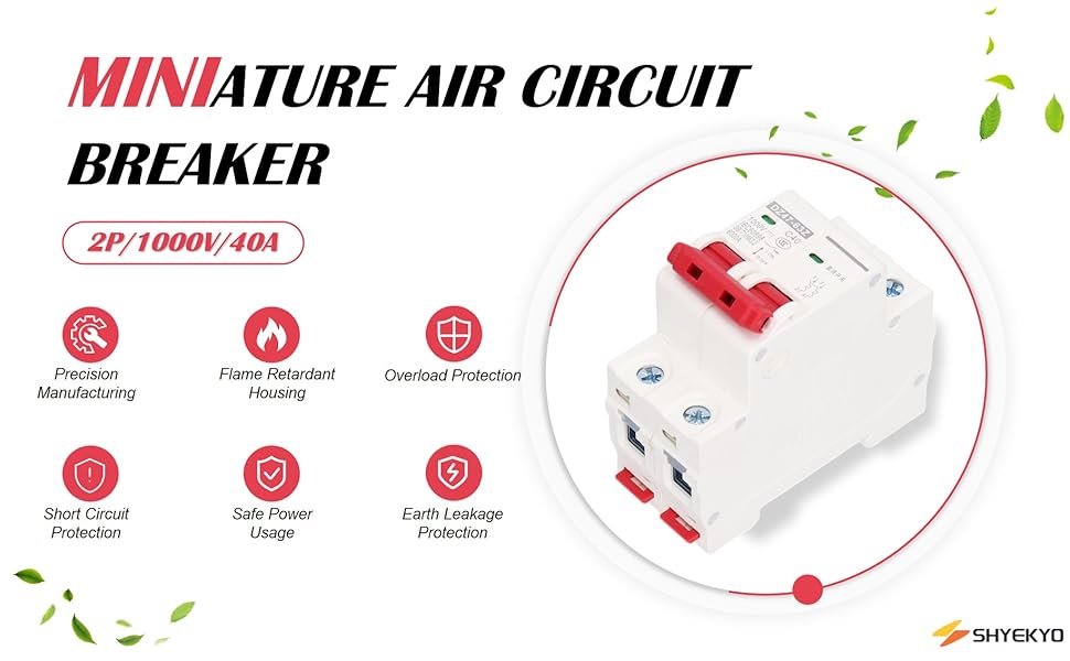 DC Miniature Circuit Breaker, 2 Pole 1000V 40A Short Circuit Disconnect Switch Isolator, for ...