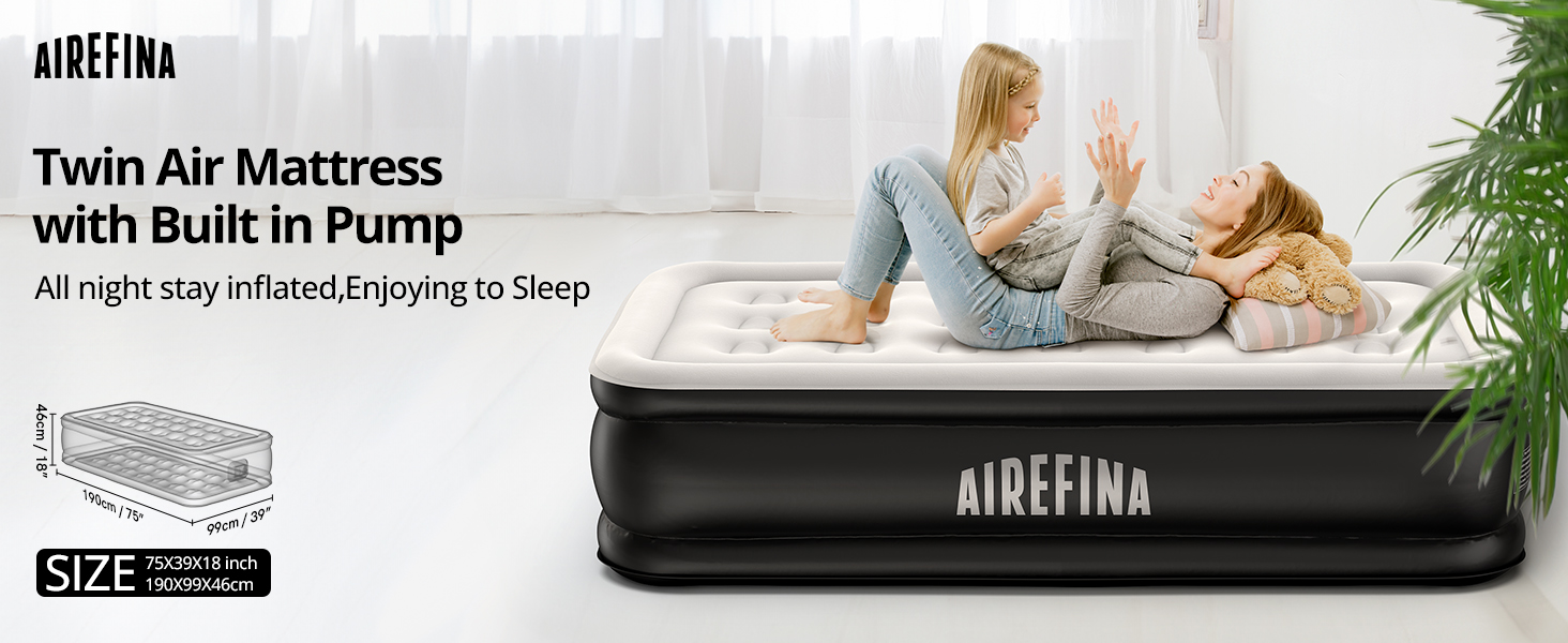 Amazon.com: Airefina Twin Air Mattress with Built-in Pump Raised for Guests Home, 18" Blow Up ...