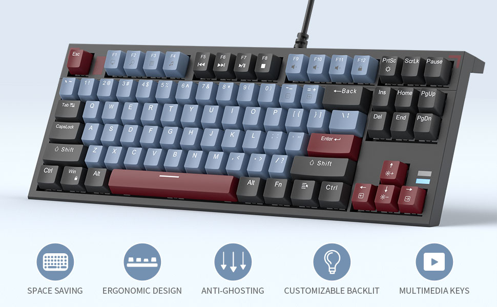 Amazon.com: Compact 80 Percent Mechanical Gaming Keyboard, Wired tkl ...